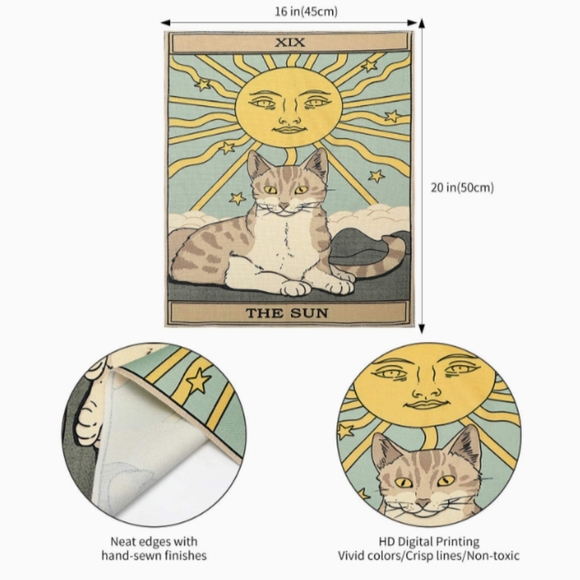 Wall Decor | The Moon White Cat Wall Tapestry Tarot Card Art Kitty ...